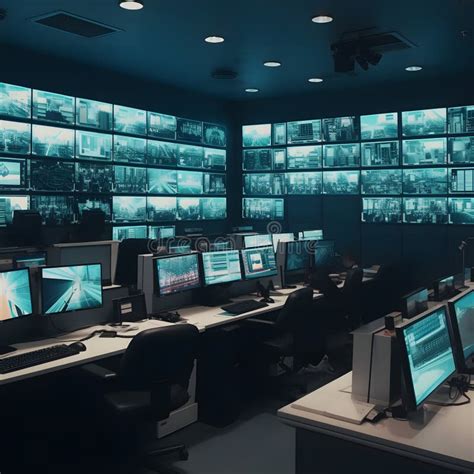 Security Control Cctv Room Interior With Multiple Stock Illustration
