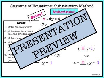 Systems Of Equations Substitution Presentation Notes And Practice