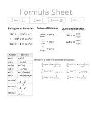 Formula Sheet V1 Docx Formula Sheet Course Hero