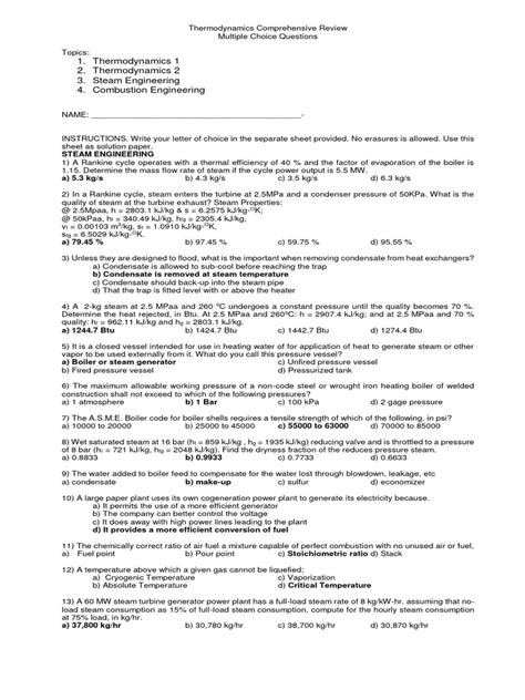 Thermodynamics 2 Review Multiple Choice Questions Answer Key Pdf