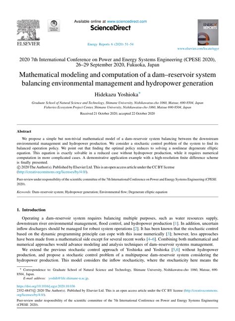 Pdf Mathematical Modeling And Computation Of A Dam Reservoir System