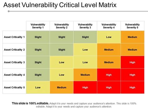 Asset Vulnerability Critical Level Matrix Powerpoint Slide