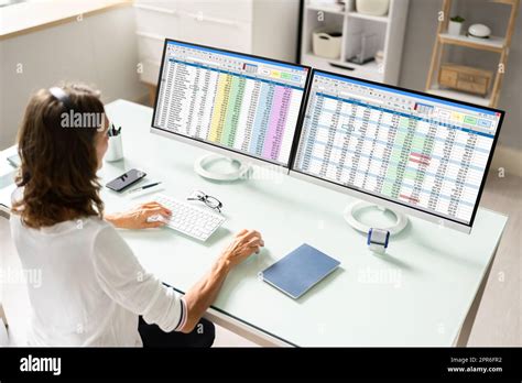 Data Analyst Woman Using Spreadsheet Stock Photo Alamy