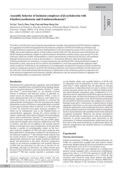 Pdf Assembly Behavior Of Inclusion Complexes Of Cyclodextrin With 4 Hydroxyazobenzene And 4