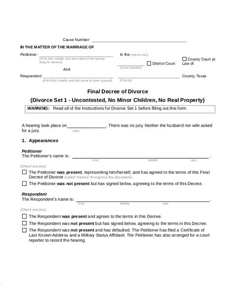 Uncontested Divorce Forms Printable Divorce Papers