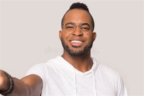 Smiling Black Man In Glasses Make Selfie In Studio Stock Image Image