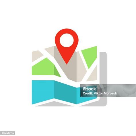 포인터 기호 벡터 일러스트 평면 만화지도 목적지 및 빨간색 핀 스팟 아이콘 Gps 또는 네비게이션 경로 표지판으로 표시된지도의