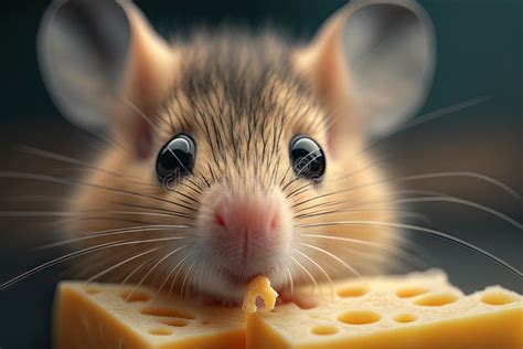 Close Up Of Cute Mouse S Whiskers Nose And Eyes As It Eats Cheese