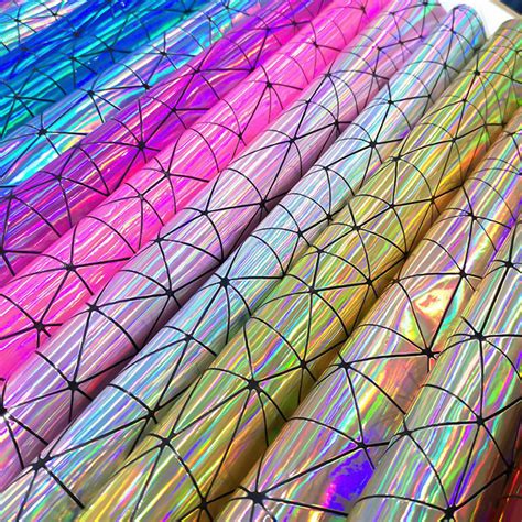 Holographic Geometric Iridescent Pu Leather Fabric Bag Clothe Diy