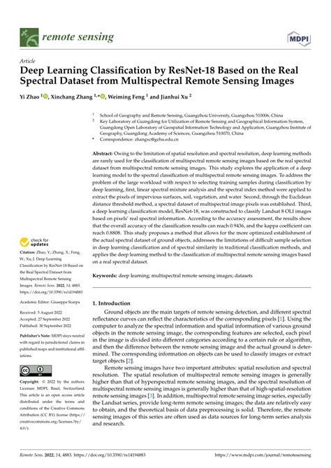 Pdf Deep Learning Classification By Resnet 18 Based On The Real Spectral Dataset From