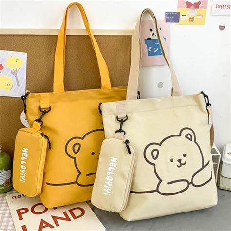 Poom 어린이 학생 귀여운 베어 드로잉 학원가방