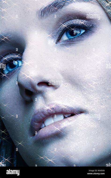 Portrait Of Beautiful Young Woman With Vogue Shining Sparkle Face