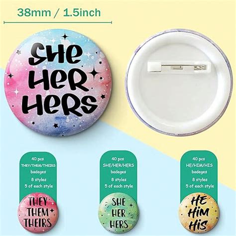 Set Of 24 1 5 Inch Pronoun Badge Pin Buttons Gender Identity Pronouns