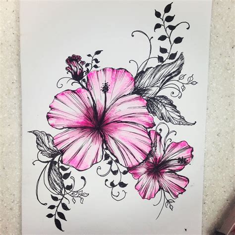 Hibiscus Flower Drawing Tattoo