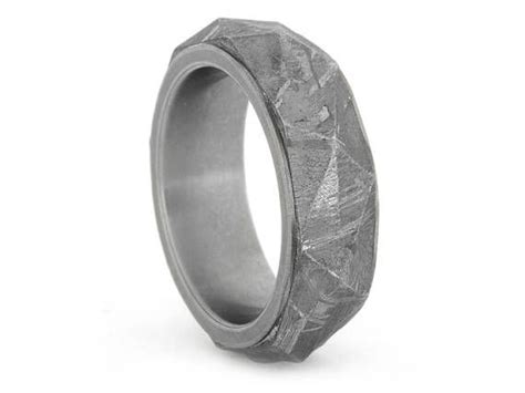 Meteorite Titanium Ring With Angular Cut Profile And Matte Titanium