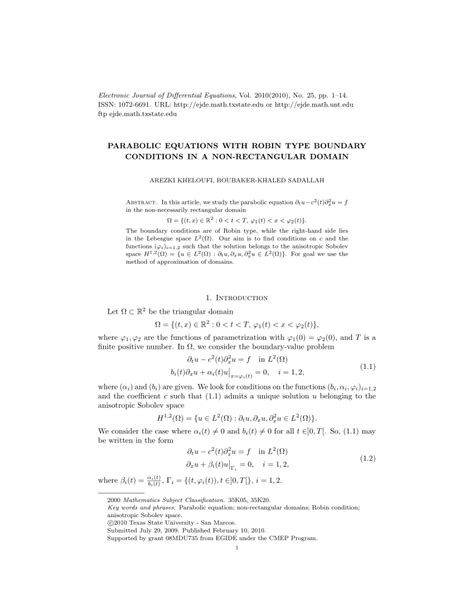 Pdf Parabolic Equations With Robin Type Boundary Conditions In A Non Rectangular Domain