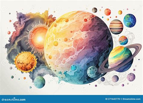 Planets Of The Solar System Watercolor Poster Set Vector Illustration