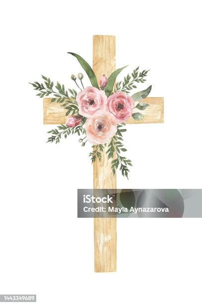 크로스 클립 아트 수채화 기독교 나무 십자가 꽃 꽃다발 세례 십자가 클립 아트 세트 결혼식 초대장 성령 종교 삽화 세례식에 대한 스톡 벡터 아트 및 기타 이미지 Istock