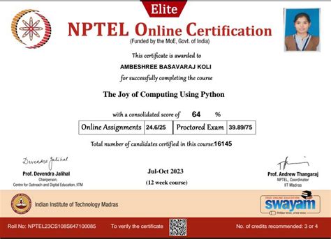 Ambeshree Koli On Linkedin Nptel Pythonprogramming Thejoyofcomputing Continuouslearning