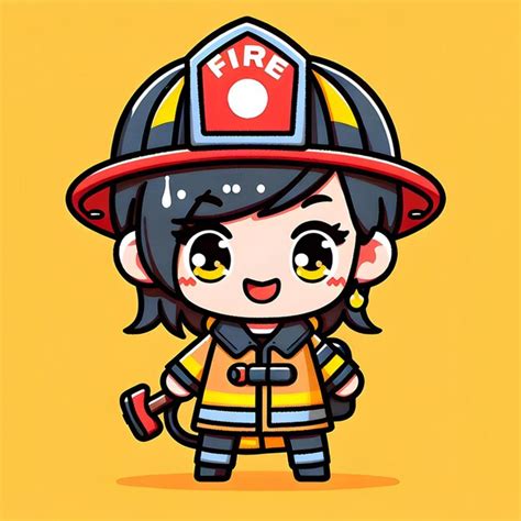 Firefighter Girl Cute Illustration Premium AI Generated Image