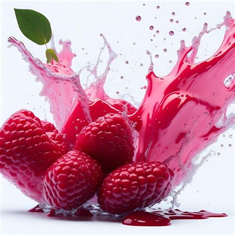 Premium Ai Image Captivating Raspberry Suspended Midair Vibrant Red Juice Splash A Mesmerizing