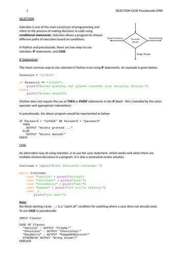 0984 0478 Pseudocode Worksheet Selection Teaching Resources