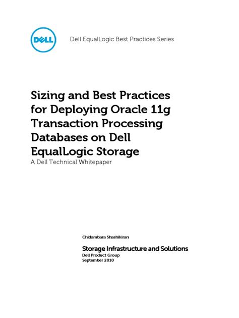 Sizing And Best Practices For Deploying Oracle 11g Transaction Processing Databases On Dell