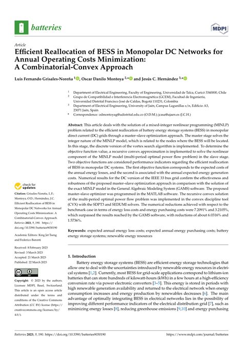 pdf efficient reallocation of bess in monopolar dc networks for annual operating costs