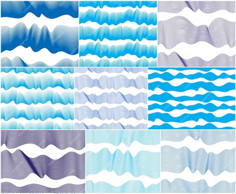 Premium Vector Artistic Vector Seamless Patterns Set With Stylized Waves Blue Color Curve