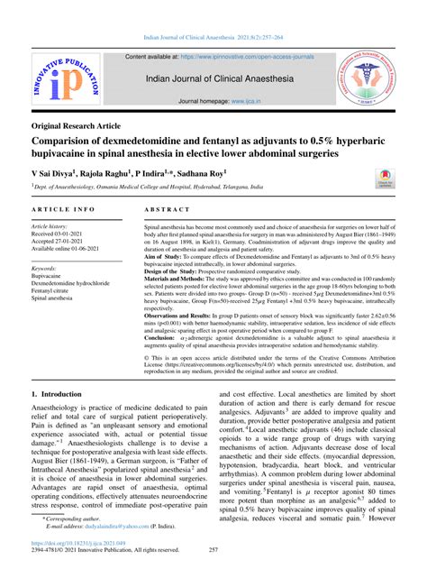 Pdf Comparision Of Dexmedetomidine And Fentanyl As Adjuvants To 05 Hyperbaric Bupivacaine In