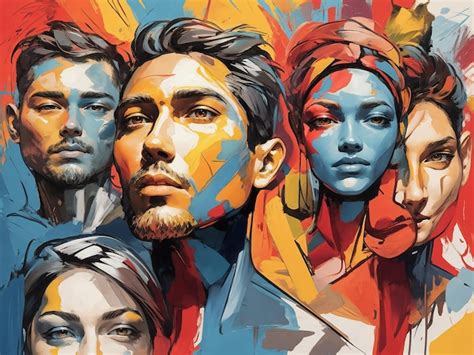 Premium Ai Image Vivid Abstract Faces As An Artistic Representation Of Society