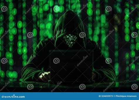 Hacker In Hood Against Binary Code Background Silhouette Computer Crime Concept Generative Ai