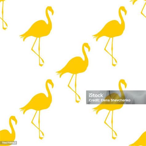 원활한 플라밍고 패턴 벡터 일러스트레이션 노란색 플라밍고 무늬 흰색 배경입니다 여름 배경 화면 배경 만화 벡터 일러스트 레이션 귀여운에 대한 스톡 벡터 아트 및 기타 이미지