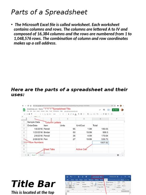 Understanding Spreadsheet Components Pdf