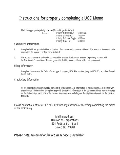 Delaware Ucc Cover Memo Fill Out Sign Online And Download Pdf