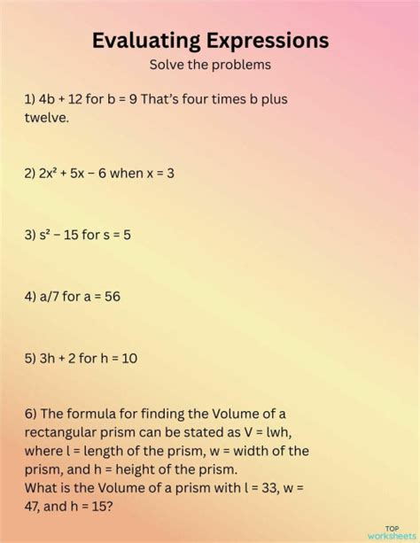 Evaluating Expressions Interactive Worksheet Topworksheets
