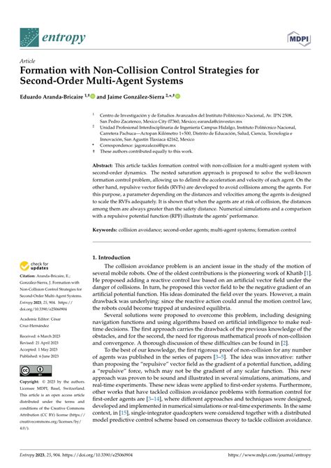 Pdf Formation With Non Collision Control Strategies For Second Order Multi Agent Systems