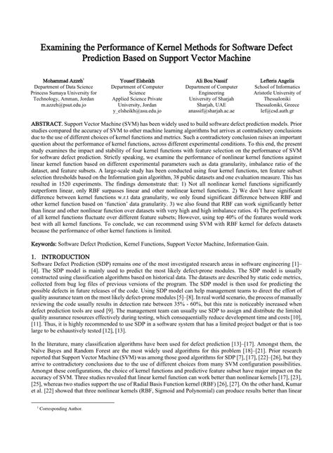 Pdf Examining The Performance Of Kernel Methods For Software Defect