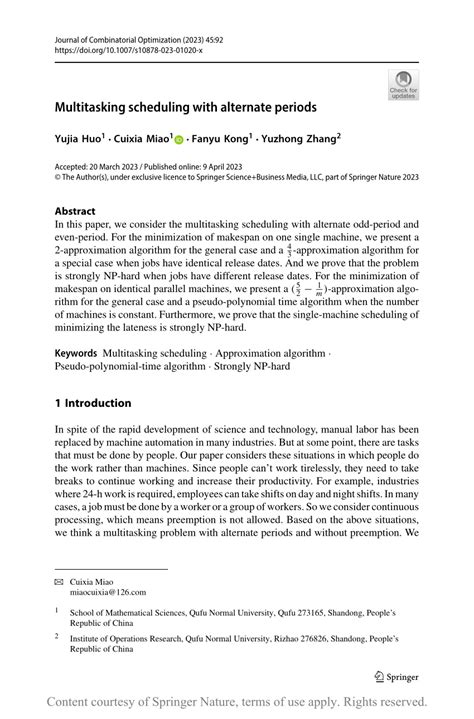 Multitasking Scheduling With Alternate Periods