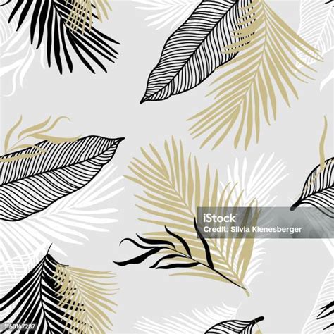 열대 잎 원활한 패턴 우아한 금 검은 색과 흰색 잎 직물 직물 배경 화면 배너 카드에 대한 좋은 표면 디자인 트로피컬 패턴에 대한 스톡 벡터 아트 및 기타 이미지 Istock