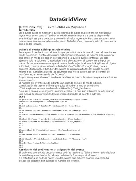 C Datagridview Pdf C Sharp Lenguaje De Programación Bases De Datos