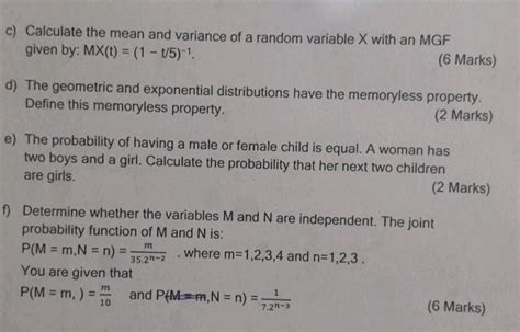 C Calculate The Mean And Variance Of A Random Variable X With An Mgf