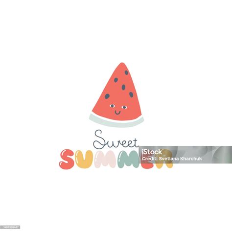 웃는 얼굴에 재미있는 비문이 새겨진 삼각형 수박 캐릭터 달콤한 여름 단순하고 순진한 스타일의 손으로 그린 만화 낙서 아이들을