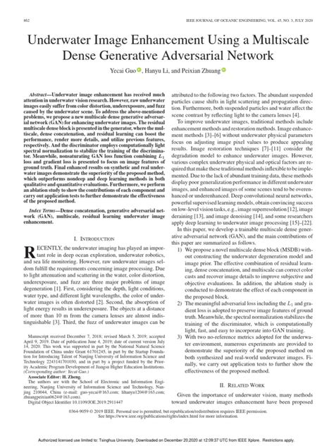 underwater image enhancement using a multiscale dense generative