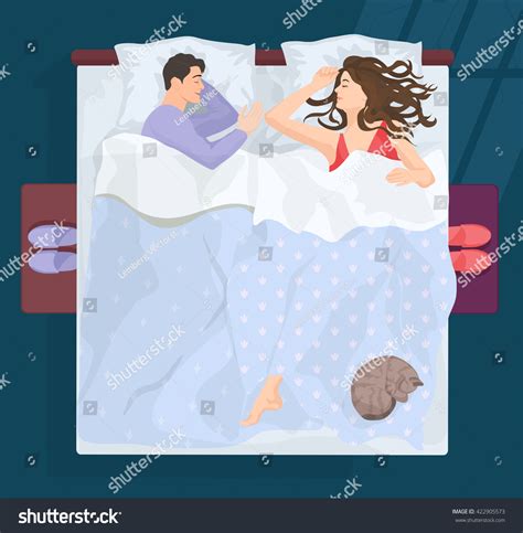 Sleeping Man Woman Bed Night Near Stock Vector Royalty Free 422905573