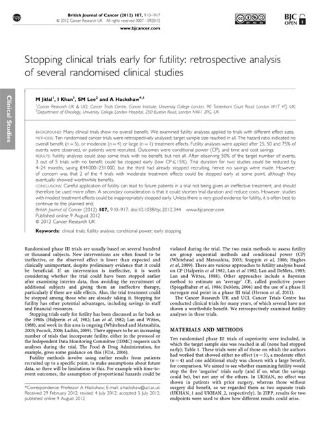 Pdf Stopping Clinical Trials Early For Futility Retrospective Analysis Of Several Randomised