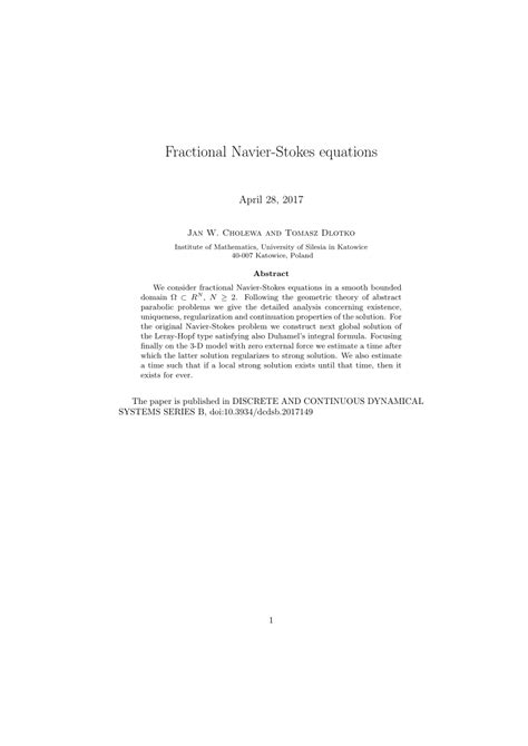 Pdf Fractional Navier Stokes Equations