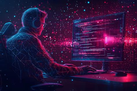 Abstract Illustration Programmer Immersed In Code In A Neon Digital World Premium Ai Generated