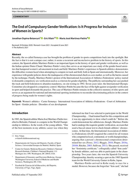 PDF The End Of Compulsory Gender Verification Is It Progress For Inclusion Of Women In Sports