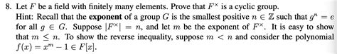 Solved Let F Be A Field With Finitely Many Elements Chegg Com
